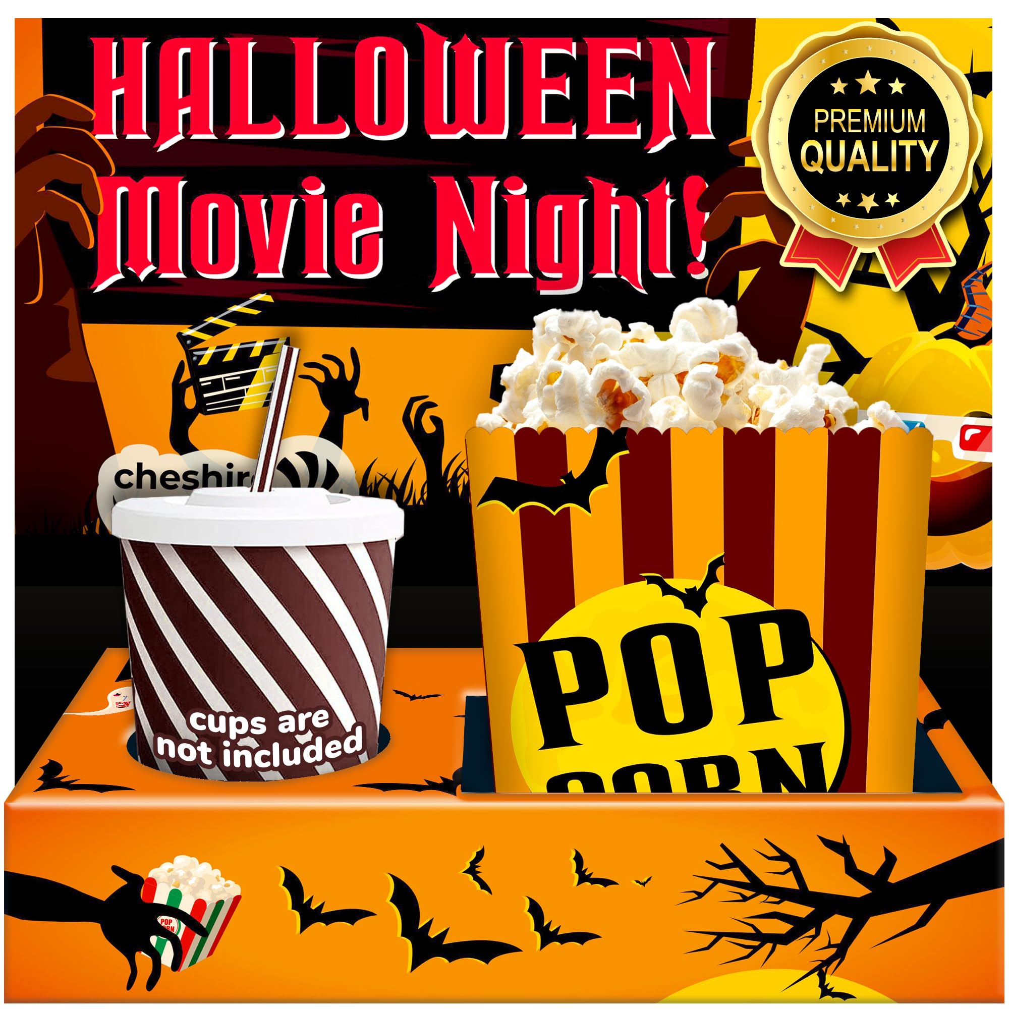 Cheshire Gifts Halloween Party Supplies For Movie Night 36pcs - Popcorn Bags 24ct & Movie Night Snack Trays 12ct - Halloween Party Decorations, Halloween Party Favors, Halloween Decor