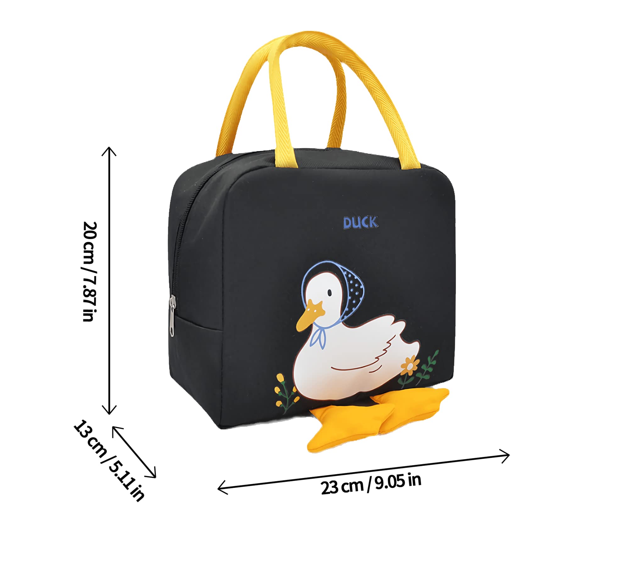 Black Cute Cartoon Duck Lunch Bags For Kids Reusable Insulated Lunch Box Female White Collar Nurse Student Office Worker Lunch Tote Bag
