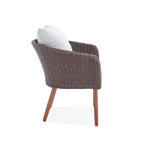 Bolton Furniture Athens All-Weather Wicker Outdoor Conversation 35" L Coffee Table, Set Chairs and Two-Seat Bench, Grey