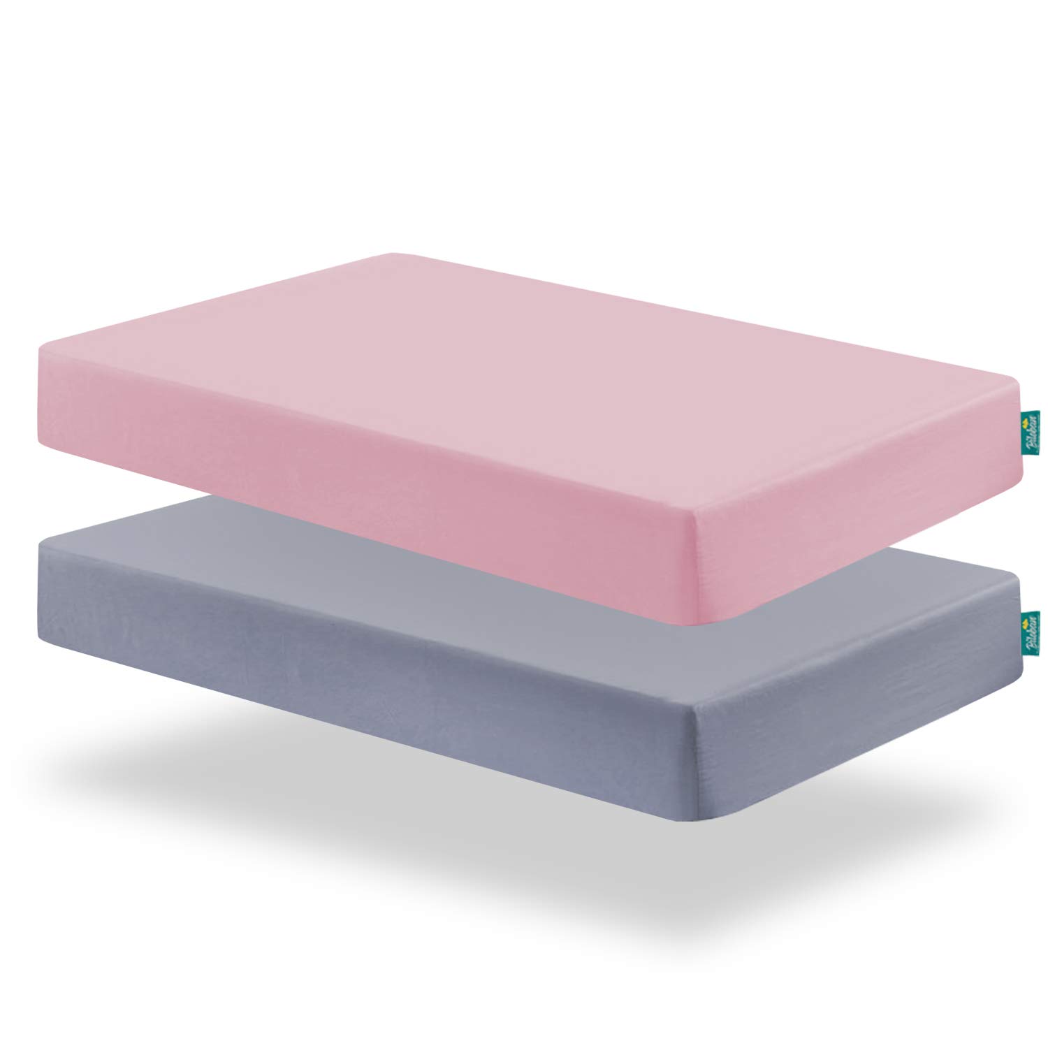 Biloban Crib Sheets Girl Fitted, 2 Pack Crib Sheet Fits for Standard Crib Mattress, Neutral Toddler Bed Sheets for Baby Boys, Grey & Pink, 52βX 28β