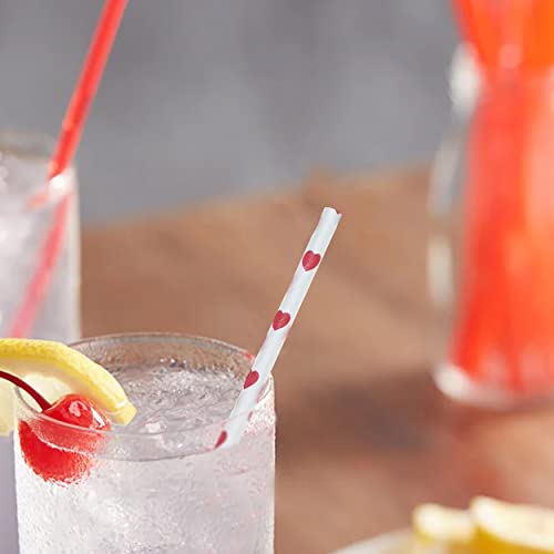 Biodegradable Paper Straws, 300 Pieces Pack,Red Heart Stripe Disposable Drinking Straws,Eco Friendly Christmas Party Supplies, Birthday, Wedding,christmas straws