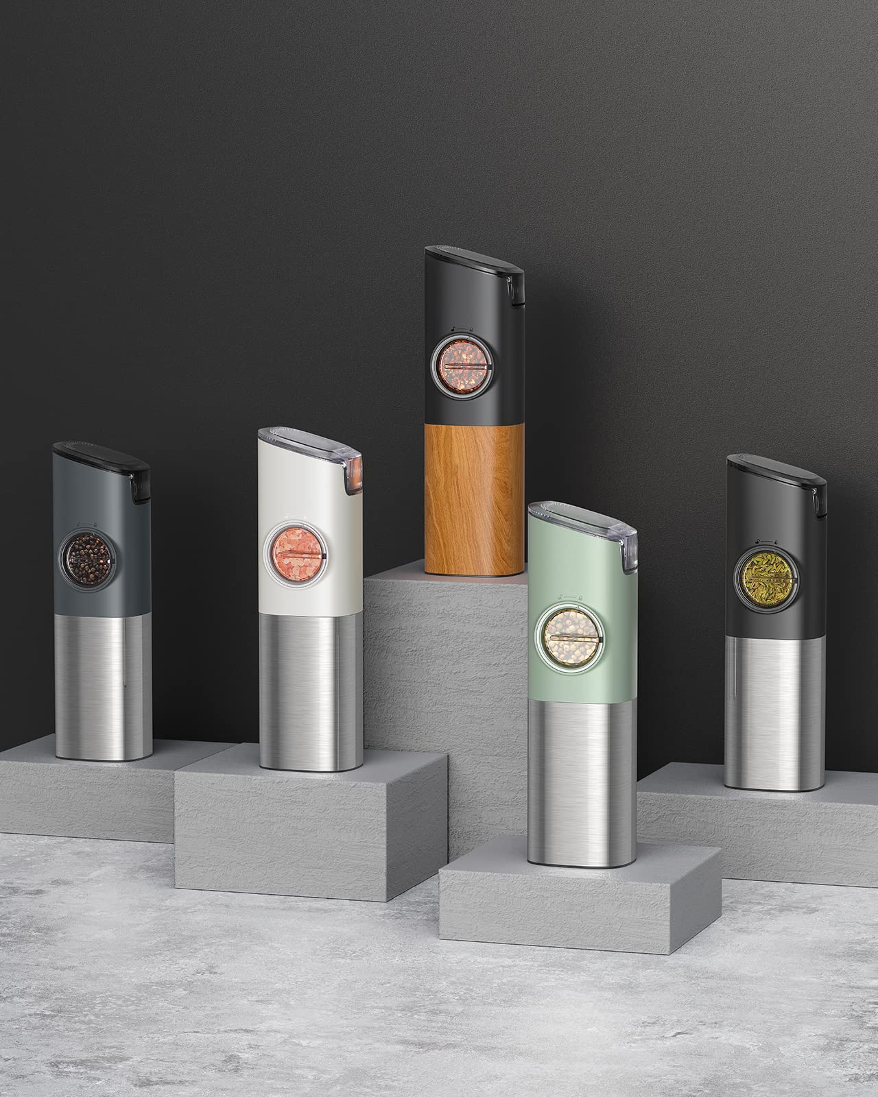 FORLIM Gravity Electric Salt and Pepper Grinder Set, Upgraded Large Capacity, USB Rechargeable Pepper grinder Automatic One Hand Operated, Adjustable Coarseness with LED Light(Natural Wood Grain)