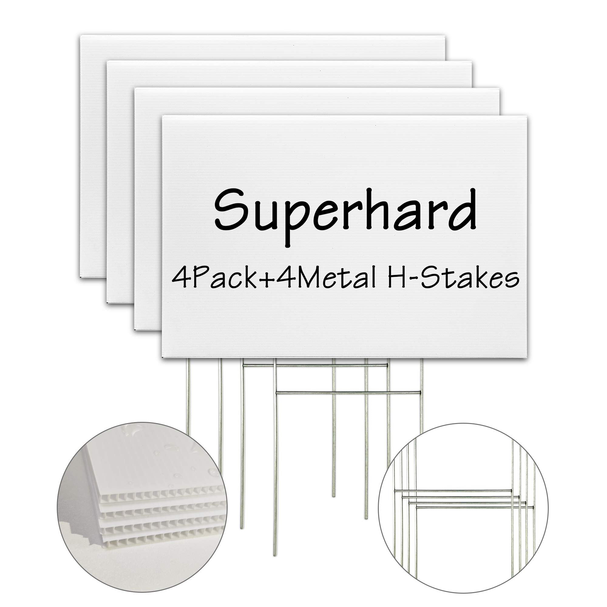 Blank Yard Lawn Signs, 4 Pack 18 x 12 Inches White Plastic For Happy Birthday,Garage Sale, Rent, Guidepost Decorations, Blank Lawn Signs With Stakes
