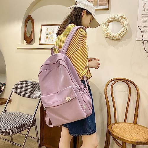 BOUTIKOME Solid Color Backpack for Women Aesthetic Travel Backpack Large Capacity Waterproof Casual Basic Backpack(Purple,One Size)