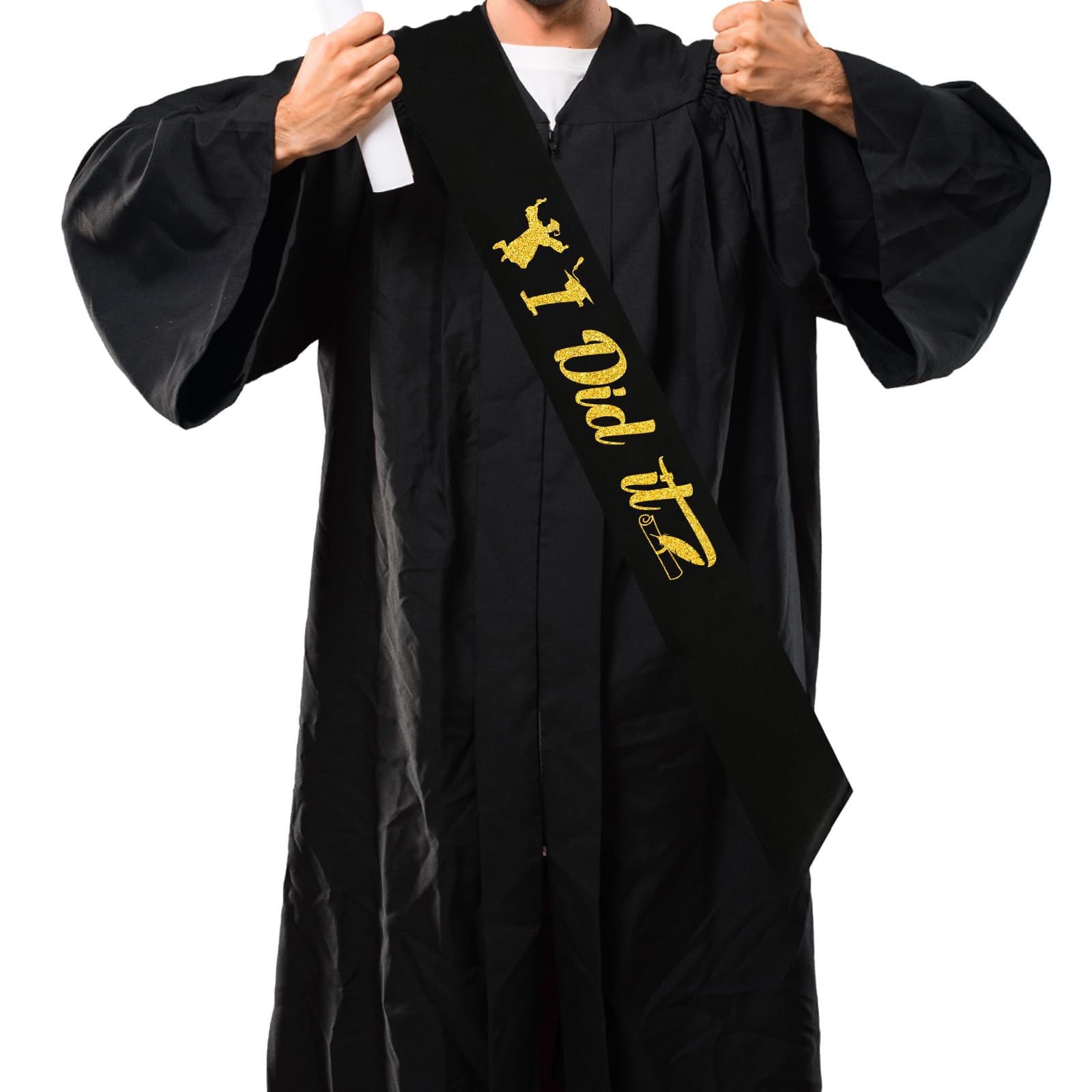 Black I Did it Satin Sash with Gold Glitter Letters - Class of 2024 Grad Party Supplies - Cheer Squad Supplies - 2024 Graduation Celebrations Sashes