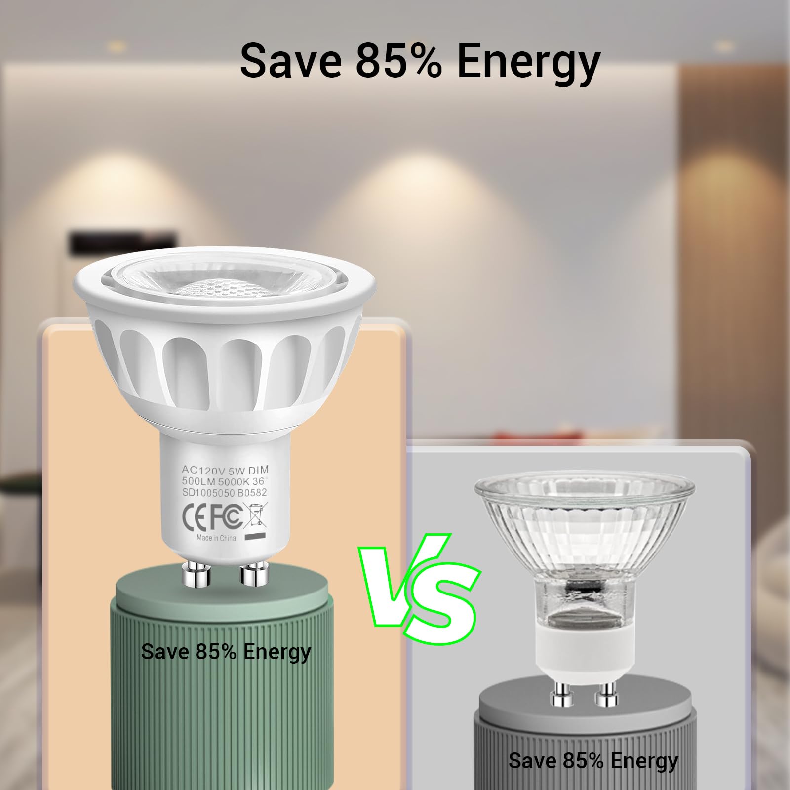 GU10 LED Bulb Dimmable, 50W Halogen Equivalent, 5000K Daylight White Natural Light Bulbs, 500LM White Light Bulbs Replacement for Recessed Track Living Room Bathroom Lighting, 5W 12 Pack