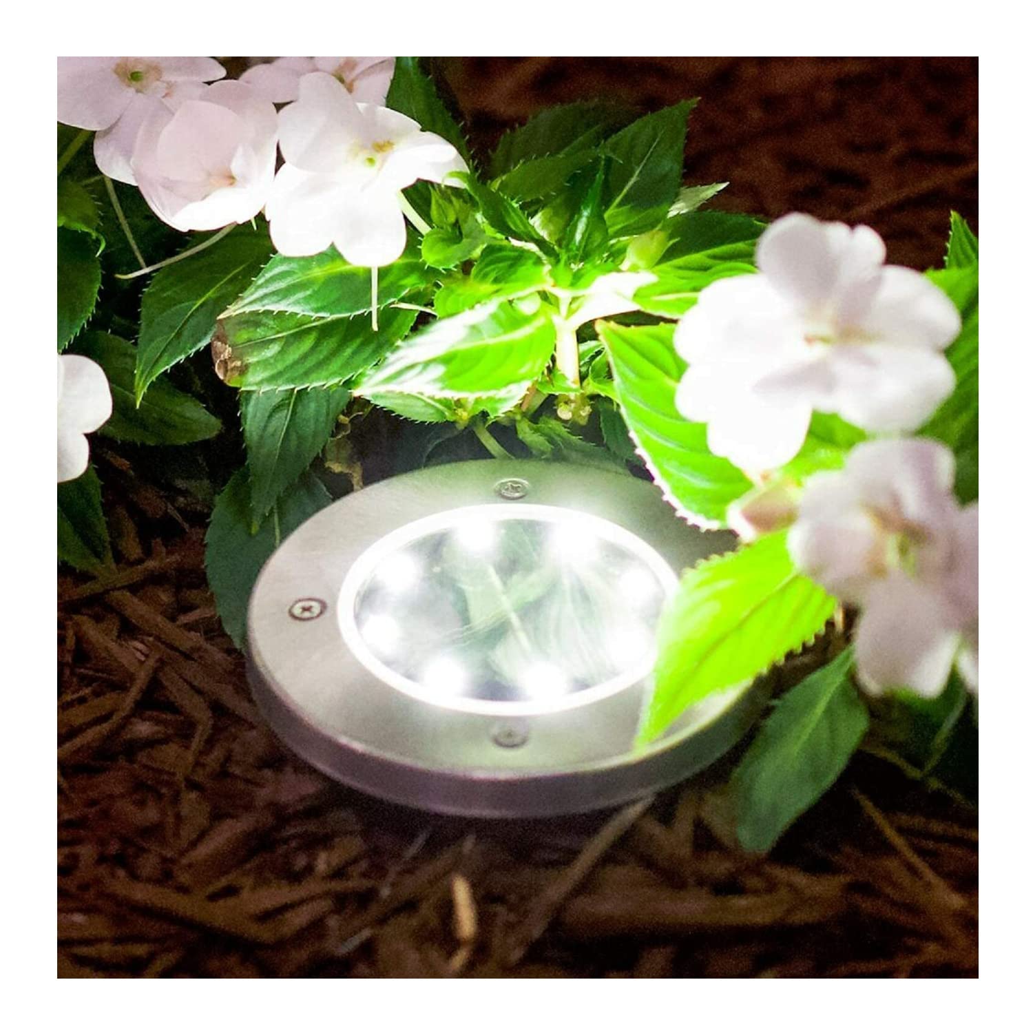 BRIGHTRIGHT Bright Right Solar Outdoor Lights (4 Lights) - White LED Weatherproof Outdoor Ground Lights for Landscape, Garden, Patio, Lawn, Deck, Pathway & Driveway