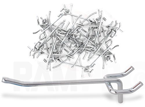 RAM-PRO 4-inch Heavy-Duty Carbon-Steel Sturdy Rust-Resistant Straight L-Shape Zinc Plated Metal J-Style PEG-Hook Assortment for 1/4ā 1/8ā Perforated pegboard and Shelving Organizer Set of 50 Pieces