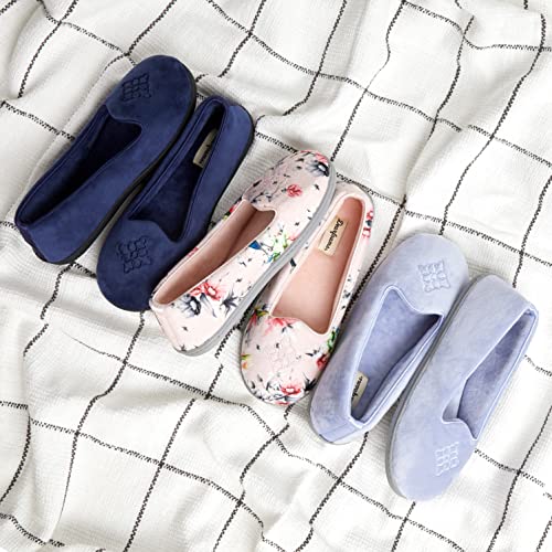Dearfoams Women's Rebecca Lightweight Cozy Memory Foam Closed Back Slipper with Wide Widths, Peacoat, 9-10