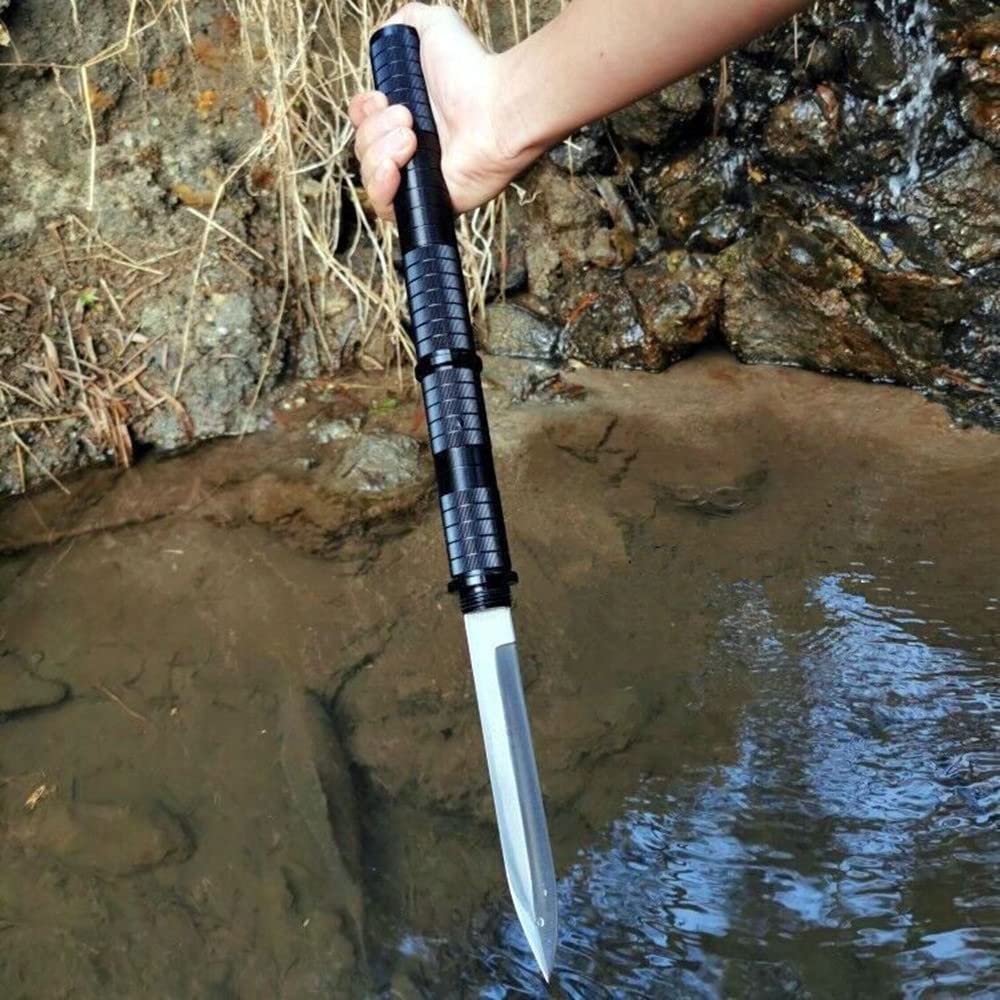 AULAKNIV 18.8 Inch Combination Knife Aviation Aluminum Handle Tactical Hunting Fixed Blade Self Defense Tools Outdoor Camping Survival Knives (Black)