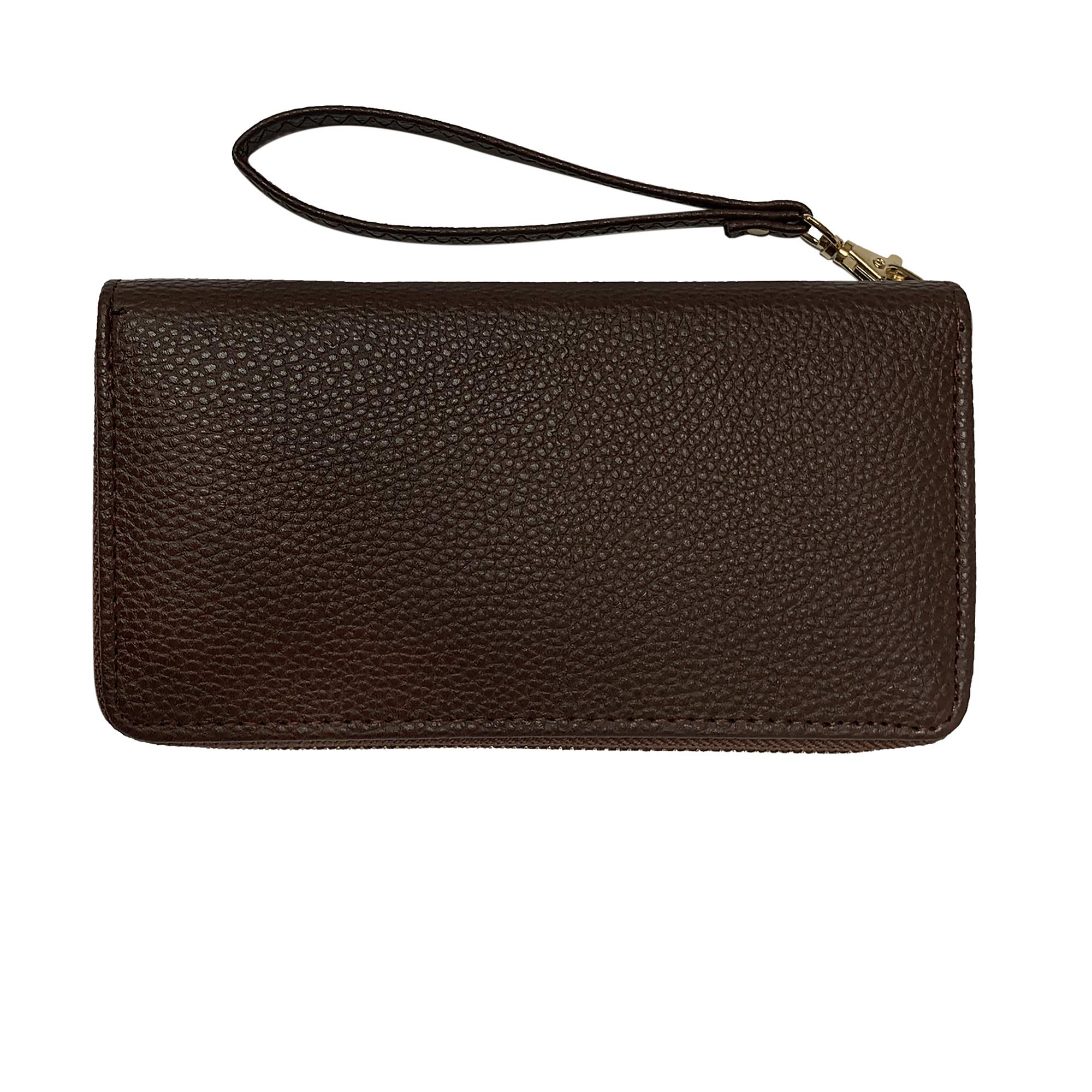 Double Zipper Wristlet Wallet Long Zip Around Clutch Travel Purse for for Cards, Cash, Checkbook, Passport (Grain-Brown 01)