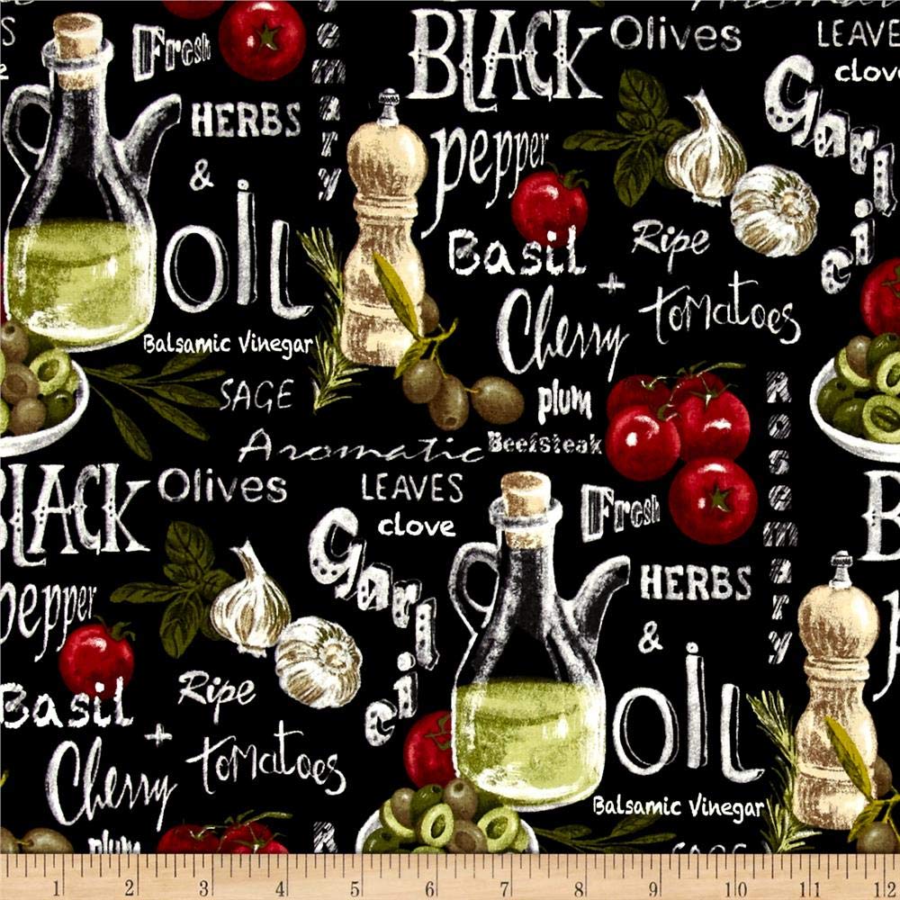 Farmer John Garden Vegetable Mix Black, Quilting Fabric by the Yard