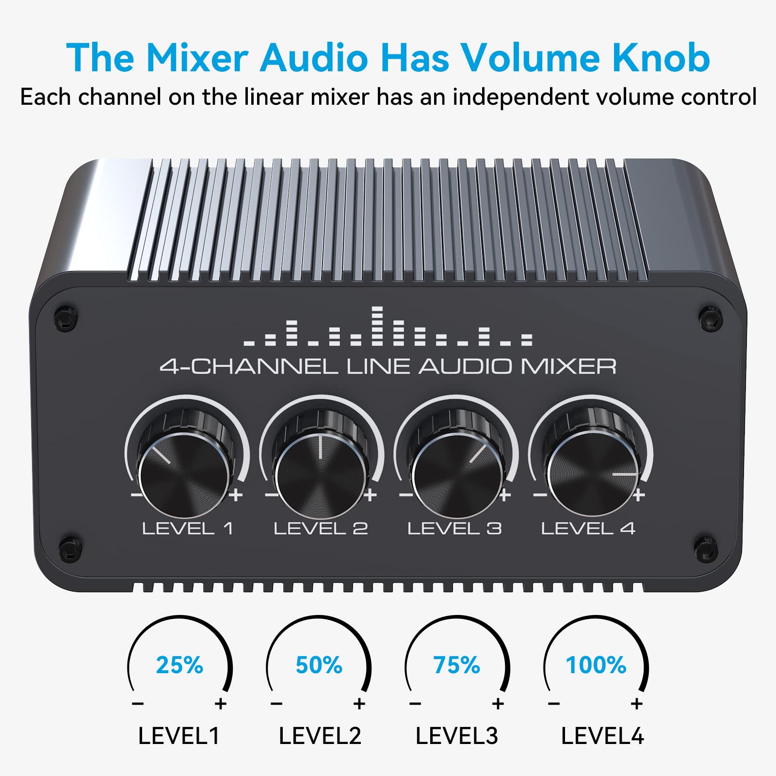Audio Mixer Ultra Low Noise 4 Channel RCA L/R line Levels Control Box Passive Mixer RCA Inputs Output Separate Volume Controls for Small Club Bar or Recording Studio