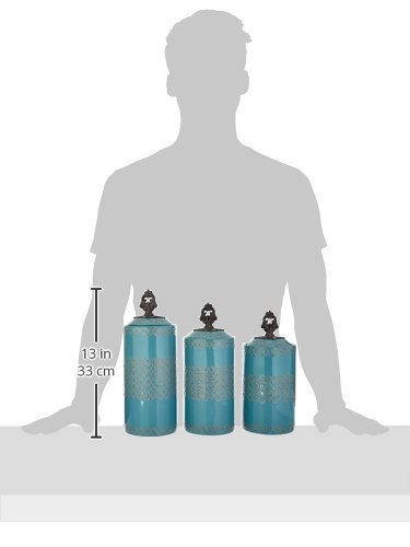 American Atelier Canister 3-Piece Ceramic Set Jar Container with Airtight Stainless Steel Lids 13.5β x 4.5β x 12.4β for Cookies, Candy, Coffee, Flour, Sugar, Rice, Pasta, Cereal & More Blue