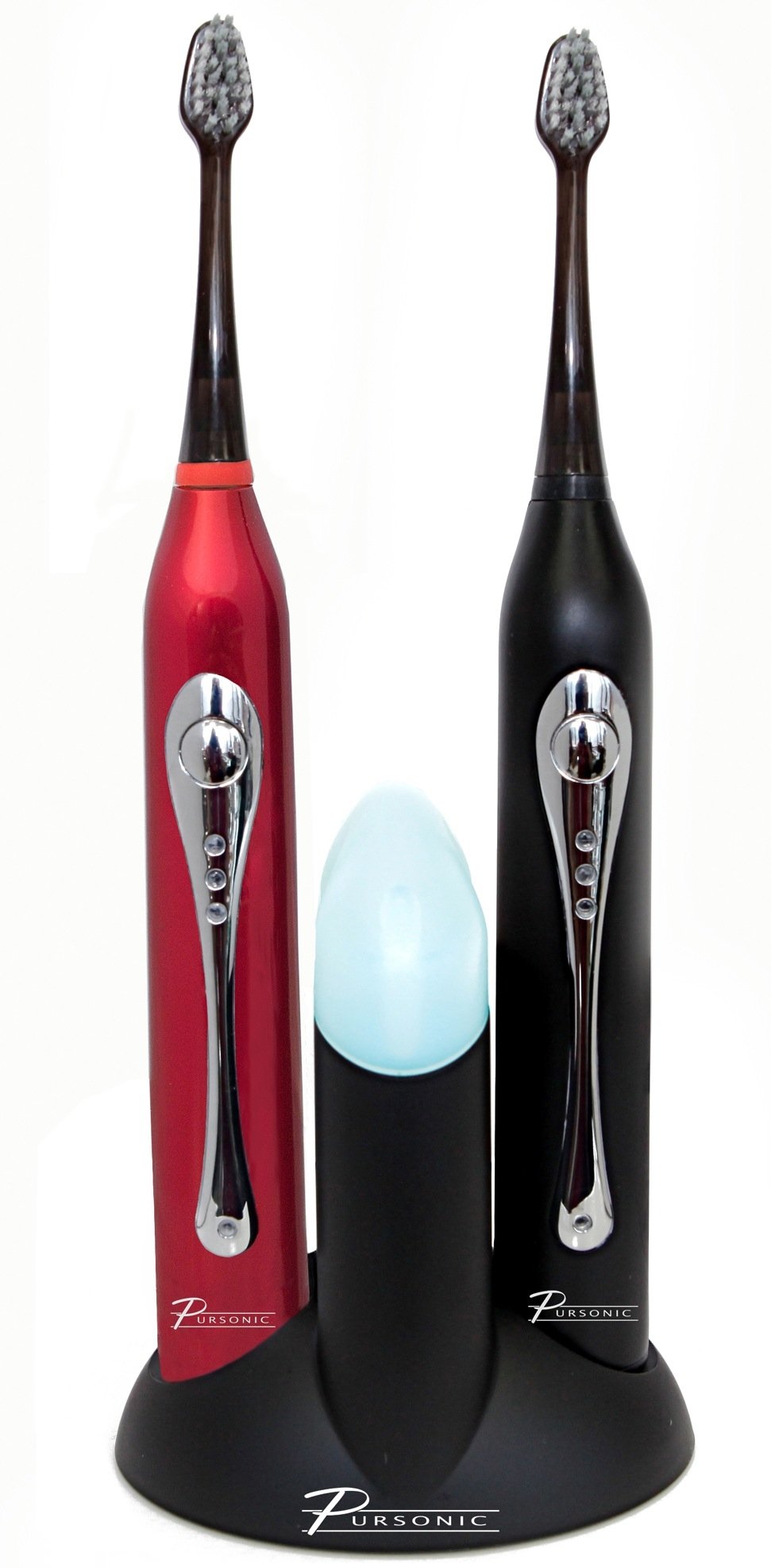 Pursonic S452BR Dual Handle Sonic Toothbrush with UV Sanitizer Black and Red
