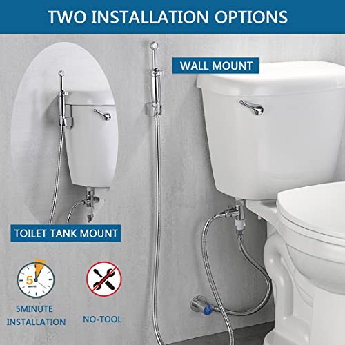 Bidet Sprayer for Toilet, Handheld Sprayer Bidet Attachment Kit with Backflow Preventer and Adjustable Water Pressure Control, SonTiy All Brass Cloth Diaper Sprayer Set, Chrome, 5 Years Warranty