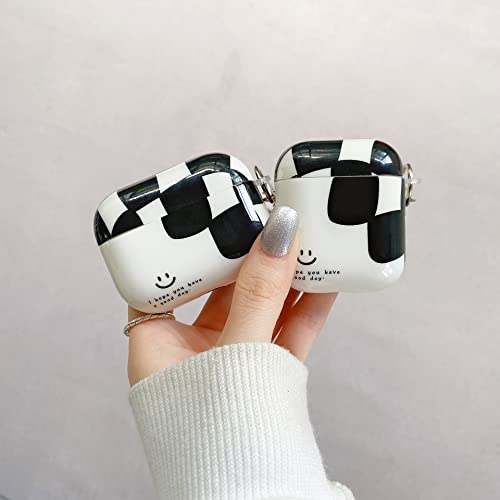 BONICI Protective Case for AirPods 1/2, Creative Elegant Art White Black Grid Plaid Smiling Face Soft Silicone TPU Rubber Lightweight Ultra Thin Cover Earbud Earphone Wireless Charging Case +Keychain