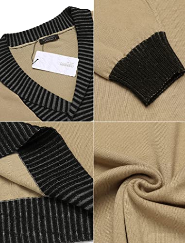 COOFANDY Mens Shawl Collar Knitted Sweater Casual Long Sleeve Pullover Khaki