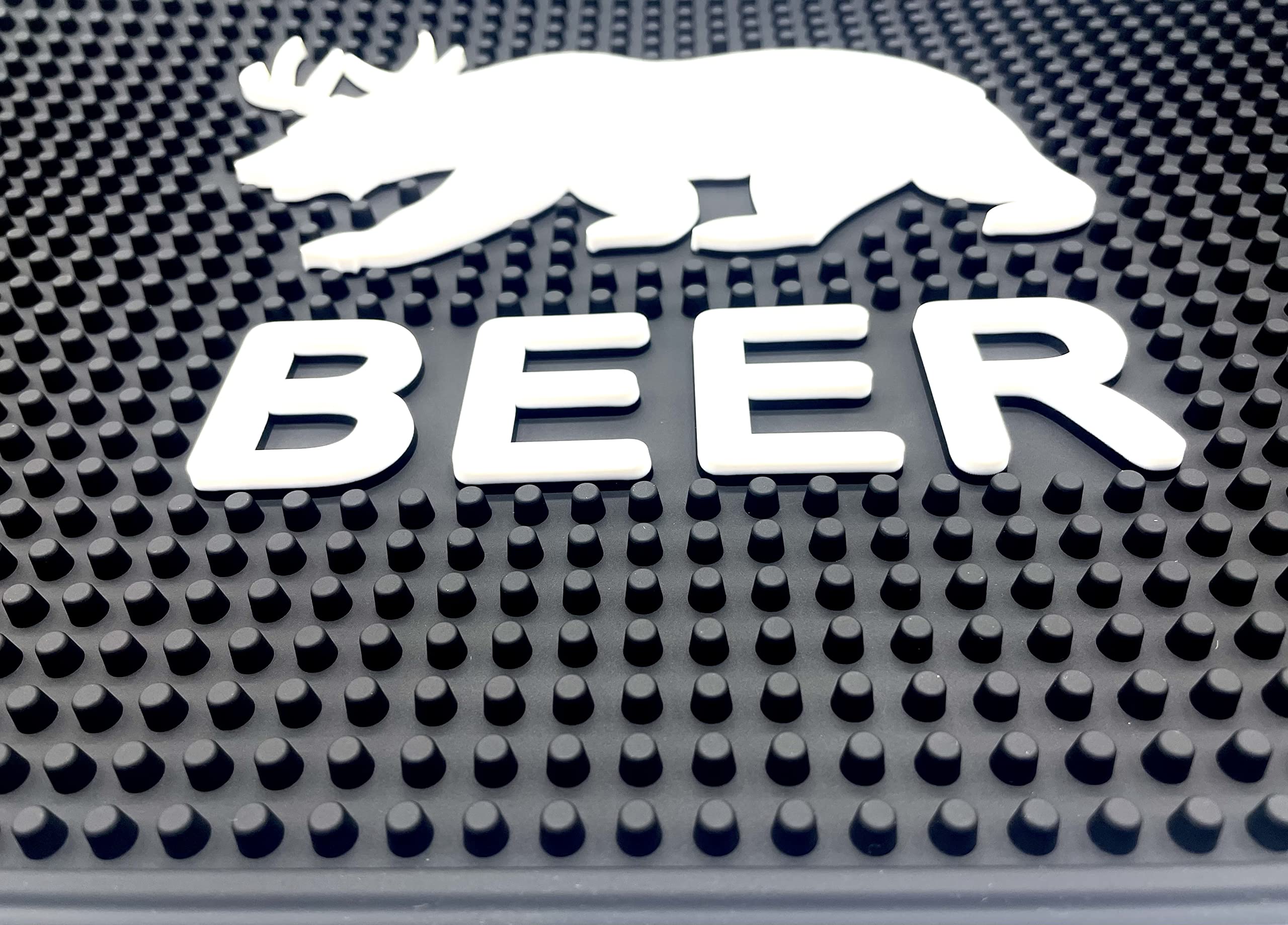 Beer Bear With Deer Antlers 17.7" x 11.8" Funny Bar Spill Mat Rail Countertop Accessory Home Pub Decor Slip Resistant Durable Thick Bar Covering for Craft Brewery Kitchen Cafe and Restaurant Accessory