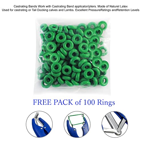 Bloodless Animal Elastrator Castration or Tail Docker Pliers Plastic & Free 100 pcs Elastic Bands (animal only)