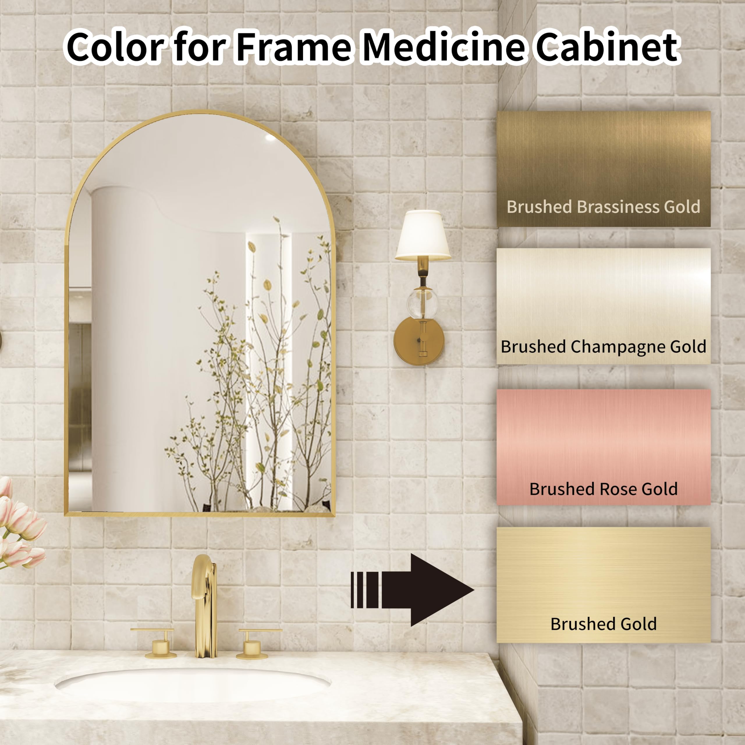 Black Medicine Cabinet with Mirror, Bathroom Arched Medicine Cabinet Wall Mounted, Modern Vanity Mirror with Storage, Mirrored Cabinet with Adjustable Shelves, Not Recessed, 24x36 Inch