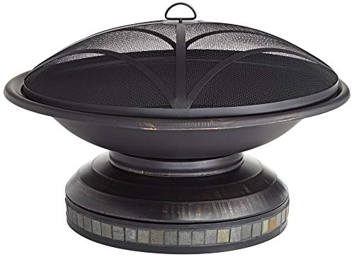 Bristol Black Iron Outdoor Fire Pit Round 35" Steel Mesh Wood Burning with Spark Screen and Fire Poker for Outside Backyard Patio Camping Deck - John Timberland