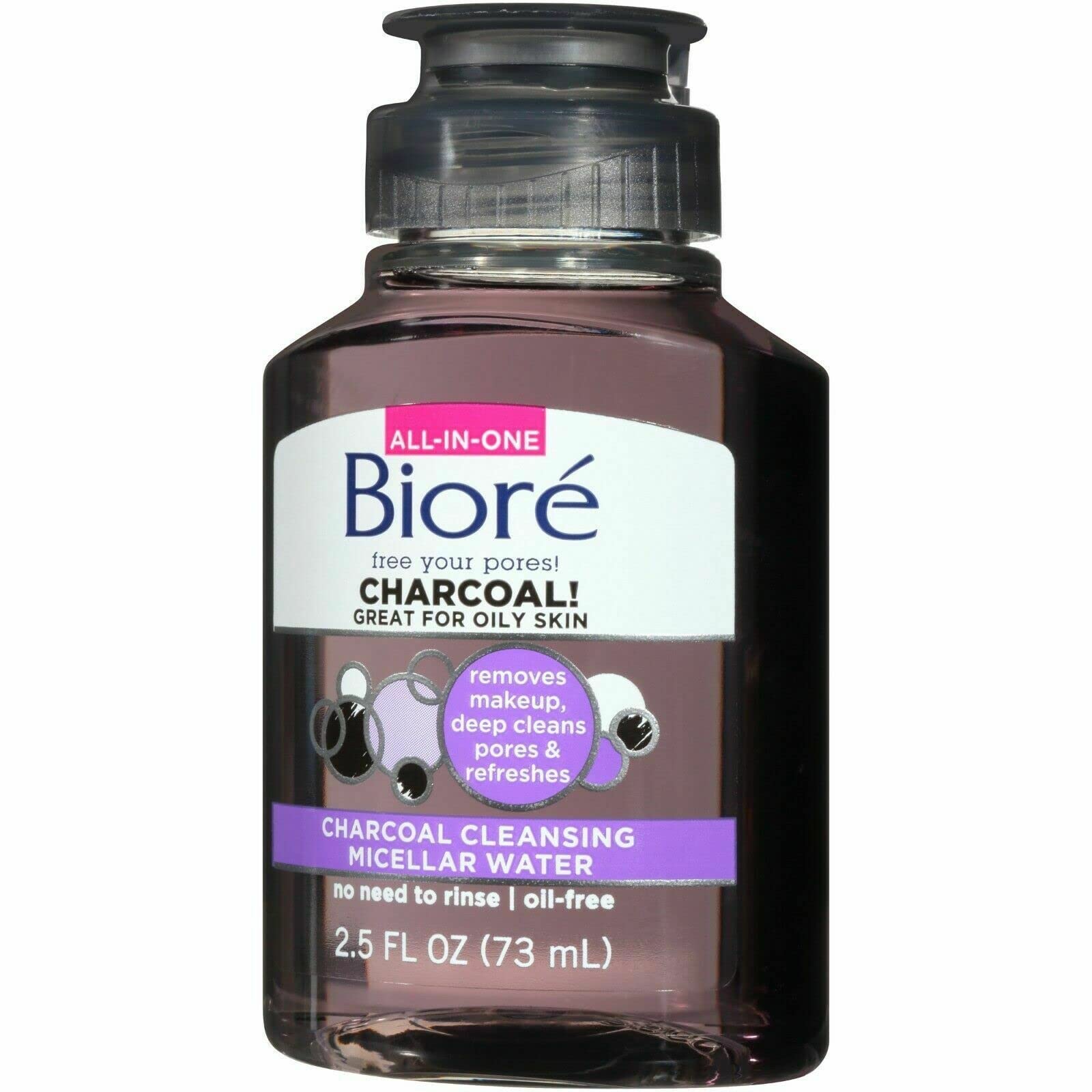 BIORE Charcoal Cleansing Micellar Water, Travel Size, 75 ml - For Oily Skin