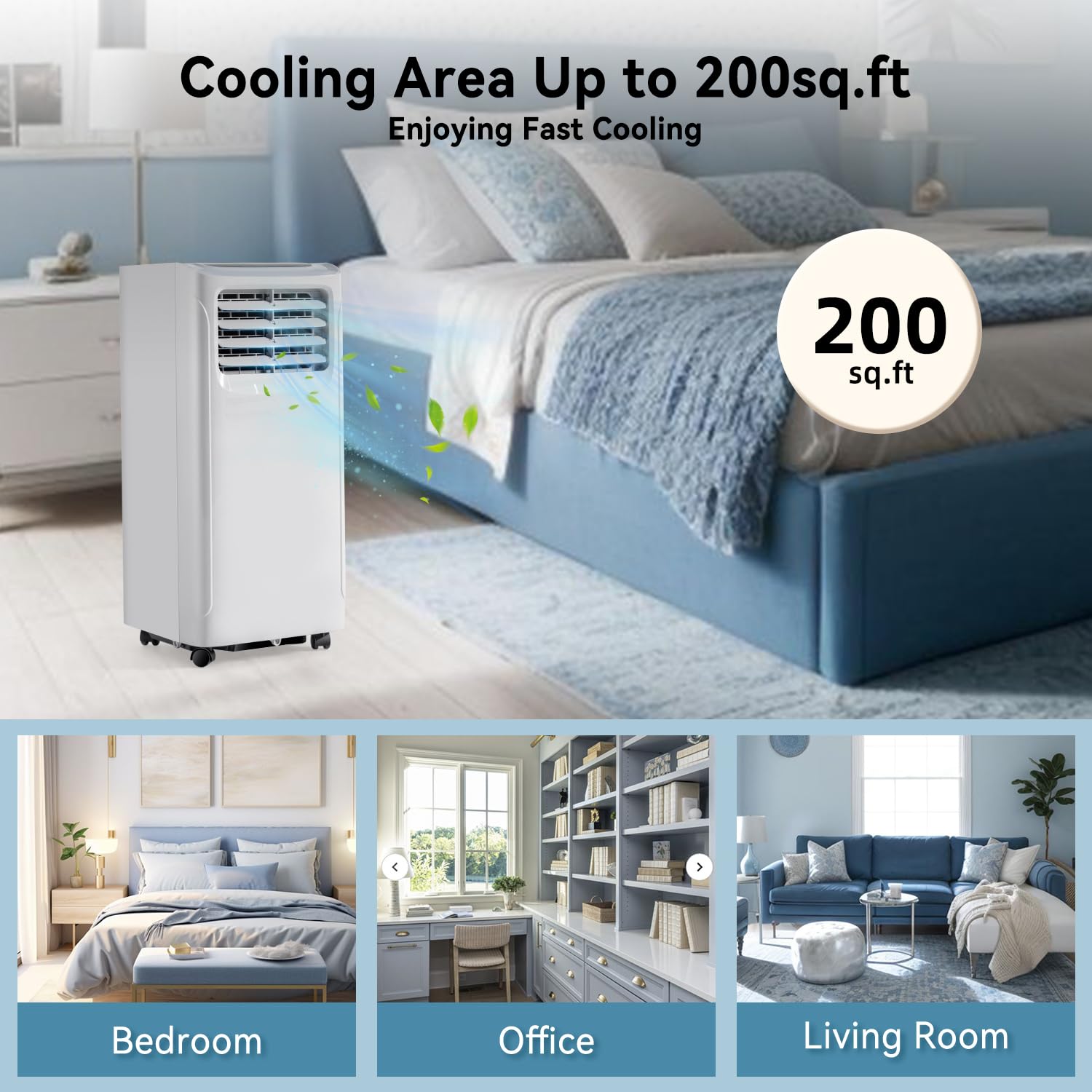 Aoxun 8,000 BTU Portable Air Conditioner Dehumidifier with Remote Control, 4-in-1 Portable AC Unit with Remote Control, Digital Display, 24 Hours Timer, Installation Kits for Office, Home, White