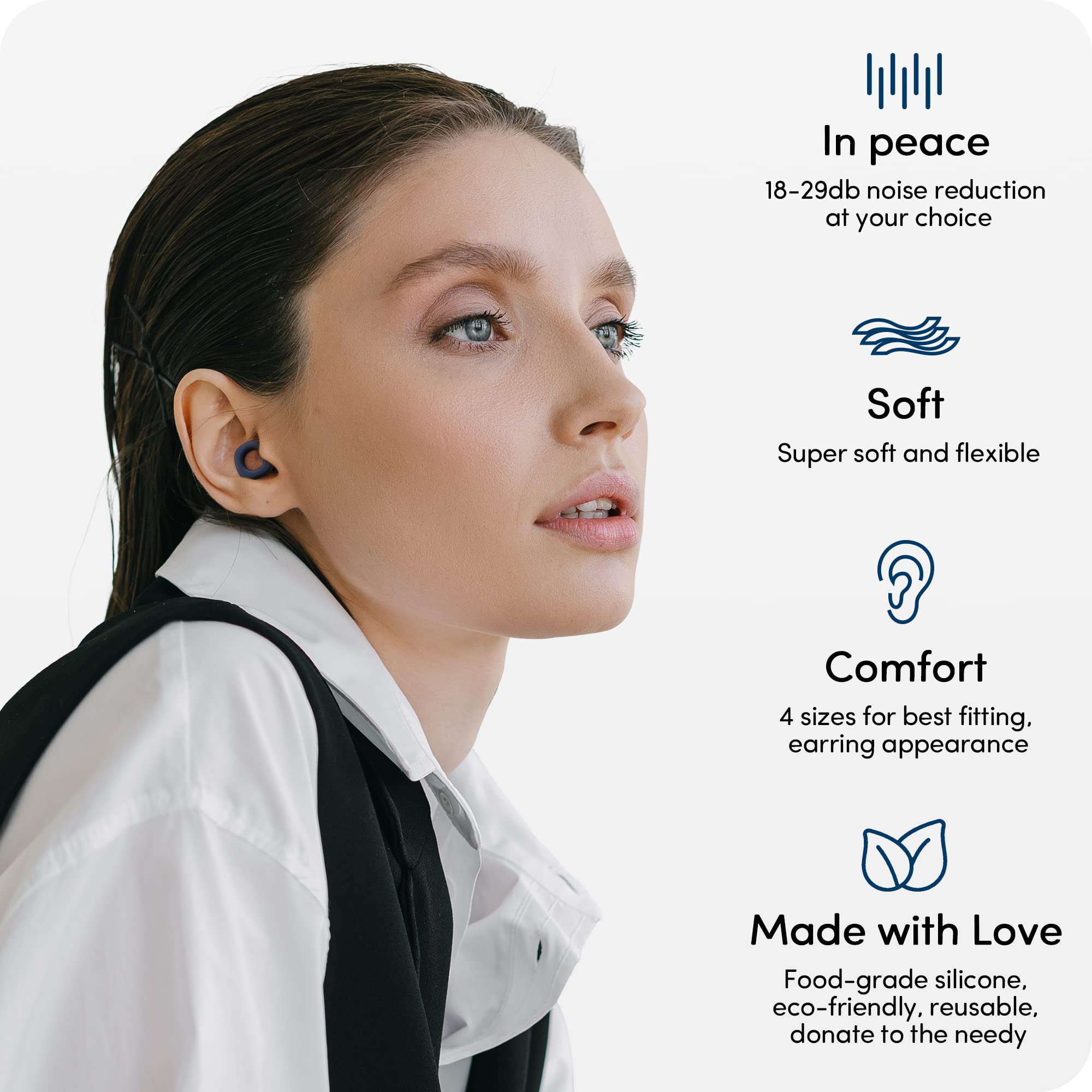 Audree Soft Ear Plugs for Noise Reduction, Reusable Flexible Earplugs for Sleep, Travelling, Focus, Study & Noise Sensitivity, 28dB Noise Cancelling, 8 Silicone Ear Tips in XS/S/M/L, Blue