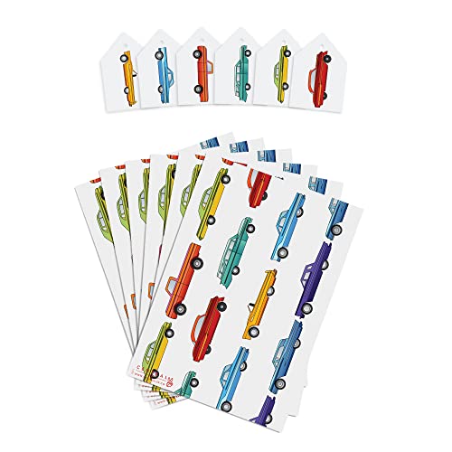 CENTRAL 23 Car Wrapping Paper For Men - 6 Sheets White Gift Wrap - Vintage Cars - For Birthday Valentines Christmas Anniversary - Comes With Fun Stickers - Recyclable