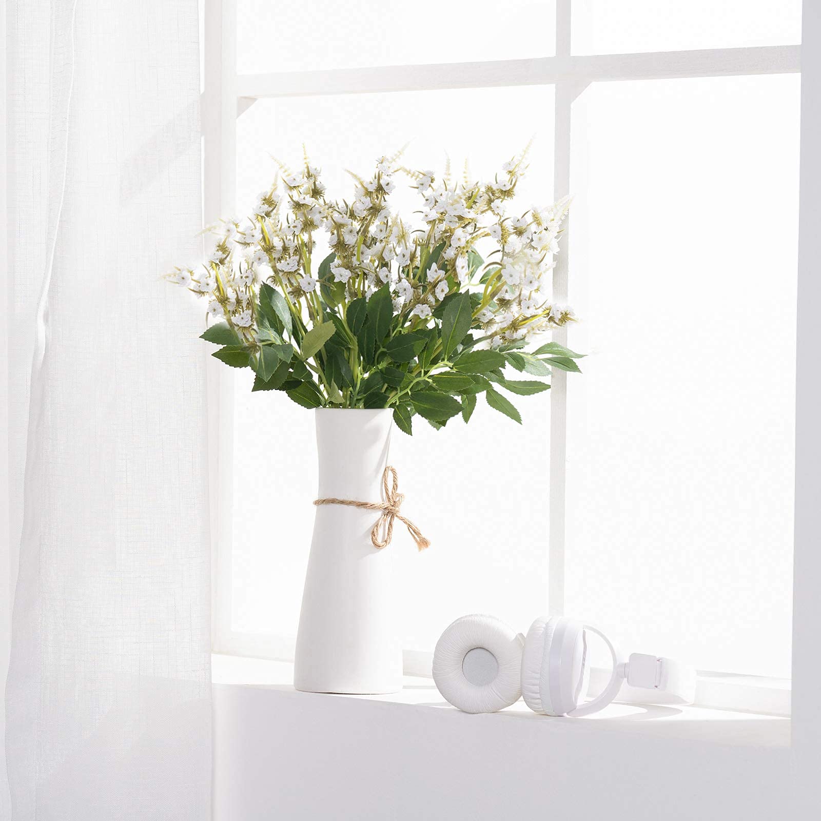 Houele - 6 Pcs Artificial White Flowers, Artificial Plants & Flowers, Long Stem Plastic Flowers for Home Hotel Office Wedding Party Garden Decor