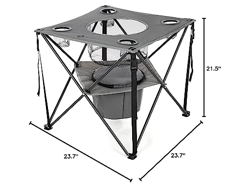 ARROWHEAD OUTDOOR 33.5β Portable Folding Tailgate Table, 4 Cup Holders, Food Basket, Insulated Cooler, No Sag Surface, Square, Carrying Case, Steel Frame, High-Grade 600D Canvas, USA-Based Support