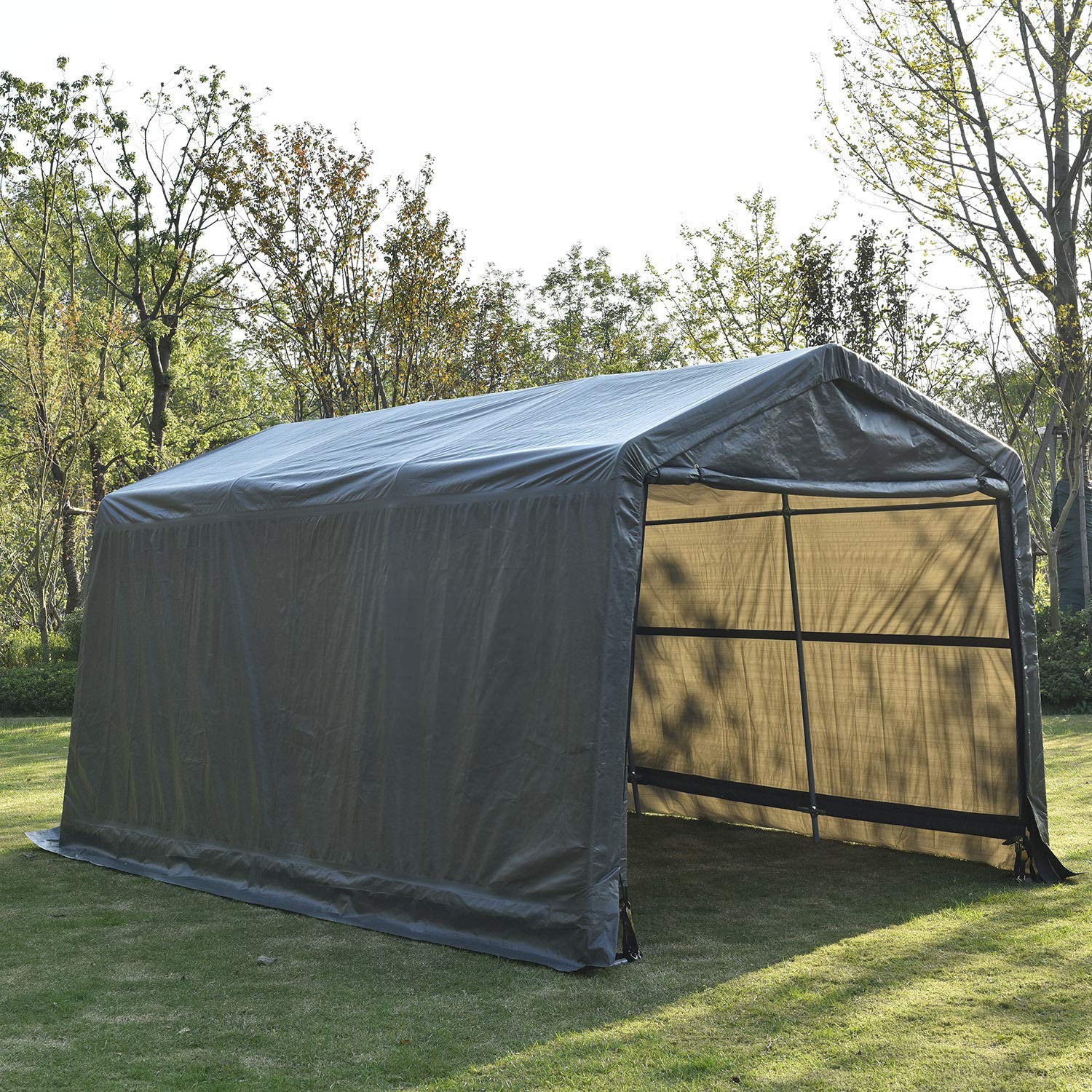 Bestmart INC 10x15ft Heavy Duty Grey Carport Portable Garage Storage Shed Canopy