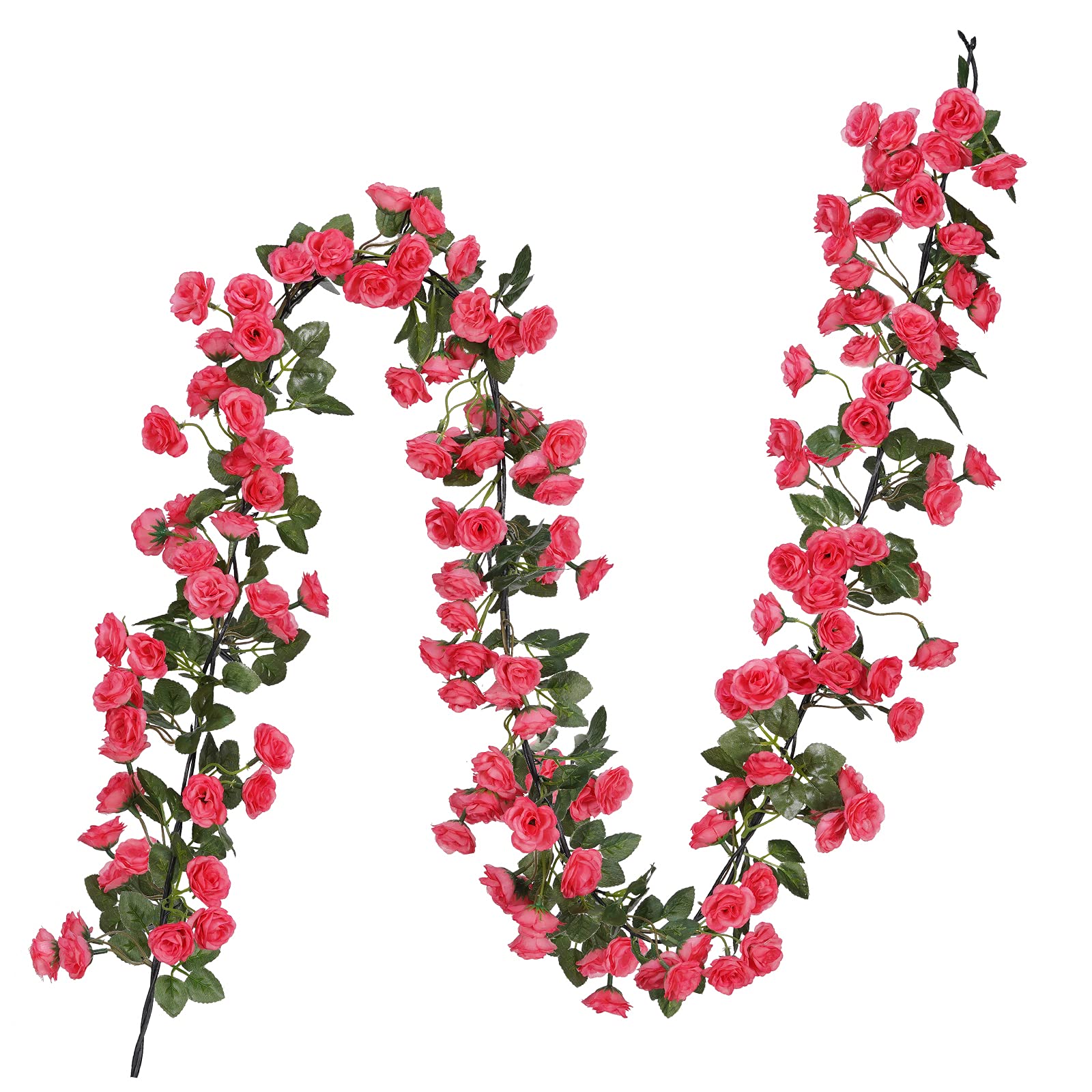 Houele 2 Pack (16FT) Fake Rose Vine Flowers Plants Artificial Rose Vine Flowers for Wedding Home Party Garden Craft Art Decor(Rose Pink)
