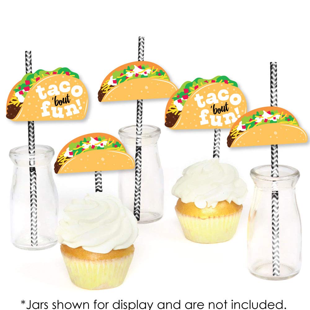 Big Dot of Happiness Taco ‘Bout Fun - Paper Straw Decor - Mexican Fiesta Striped Decorative Straws - Set of 24