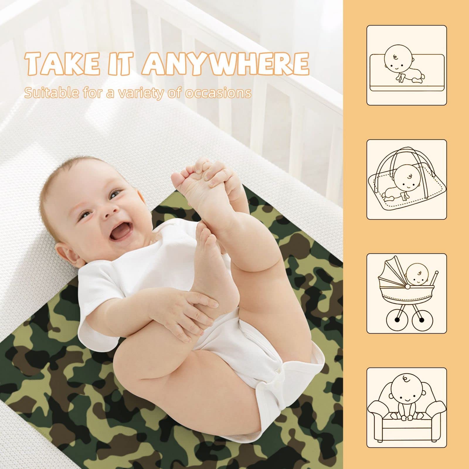 Camouflage Diaper Changing Pad Portable Toddler Diaper Changing Mat Soft and Leak Resistant Liners Waterproof Cotton Reusable Baby Change Pads for Home Travel