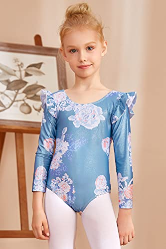 Arshiner Girls Gymnastics Leotards Ruffle Long Sleeve Shimmer Ballet Unitard Dancewear for 3-10 Years