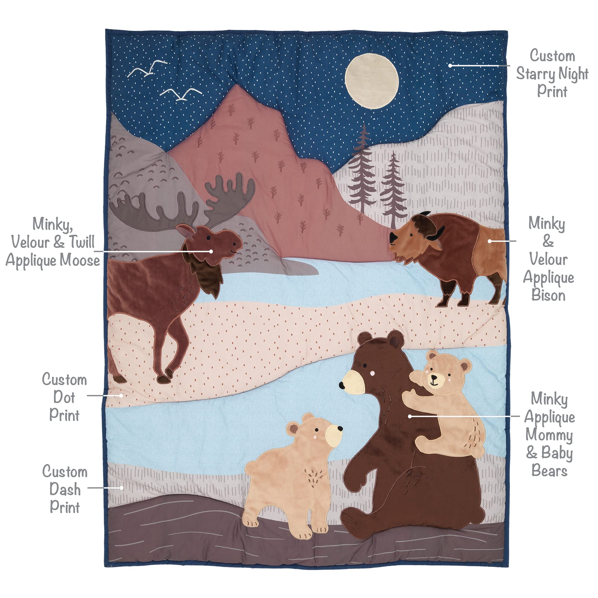 Lambs & Ivy Big Sky Blue/Brown Woodland Animals 4-Piece Baby Crib Bedding Set