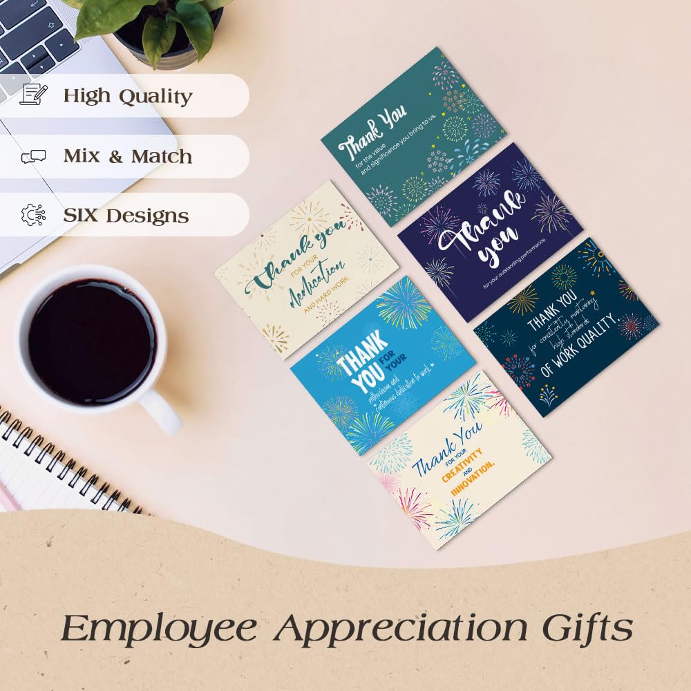 BIROYAL 24 Pack Employee Appreciation Cards with Envelopes - 5 * 8 In Blank Employee Thank You Cards - Ideal for Employee Recognition - Appreciation Cards for Team Staff Teacher (Firework Design)