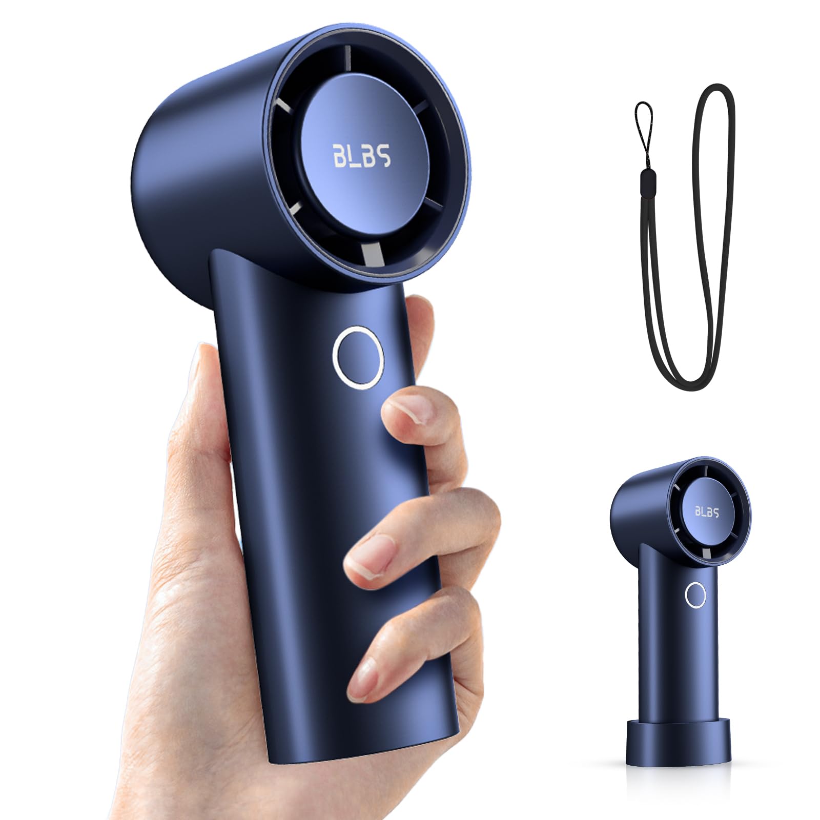 BLBS Portable Handheld Fan, 15000RPM High-Speed Turbo Personal Mini Fan, 14Hrs 6000mAh Rechargeable Hand Fan, 4 Speeds Electric Pocket Fan with Base & Lanyard, Beach Face Fan for Men Women Kids Gifts