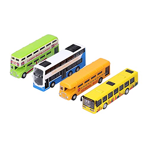 AOZU Kids Bus Model, Safe Materials Cartoon Graffiti Spray Paint Bus Toy Set for Kids((Group D, 4-Piece Set of Bus Sets))