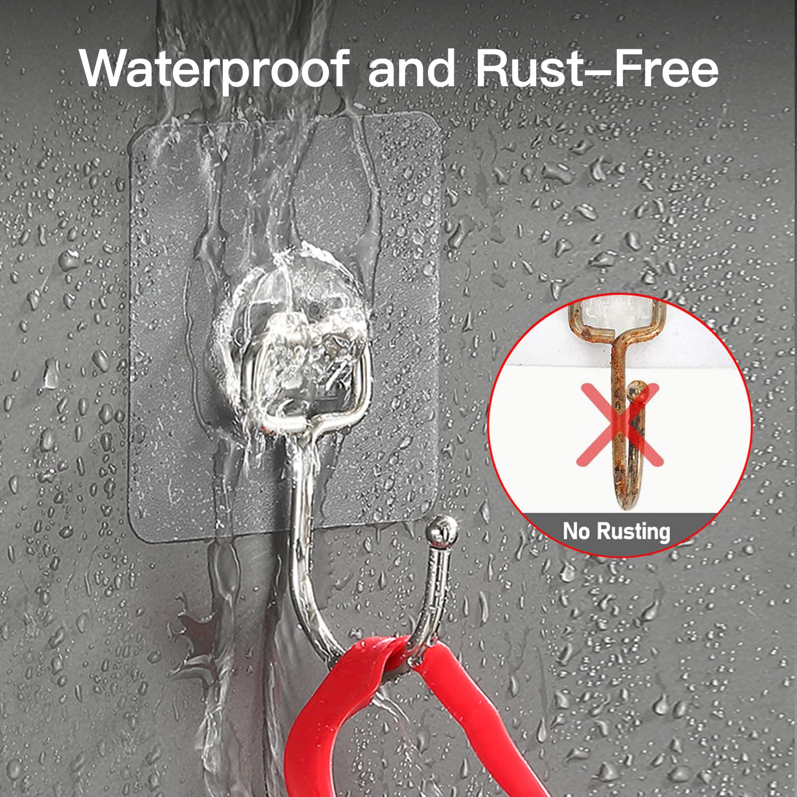 Strjobaili 20 Pack Large Adhesive Hooks for 44 lb(Max) Hanging Heavy Duty, Self Adhesive Sticky Hooks Waterproof Stainless Steel Wall Hooks for Home Bathroom Shower Kitchen Outdoor Utility Hooks