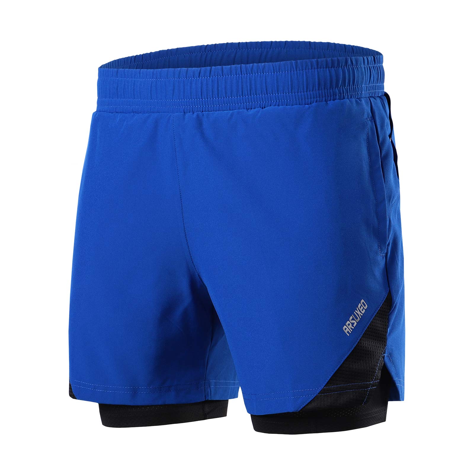 ARSUXEO 2 in 1 Running Shorts for Men 5 Inch with Liner and Phone Pocket Drying Fast Athletic Workout Shorts Sky Blue Size Large
