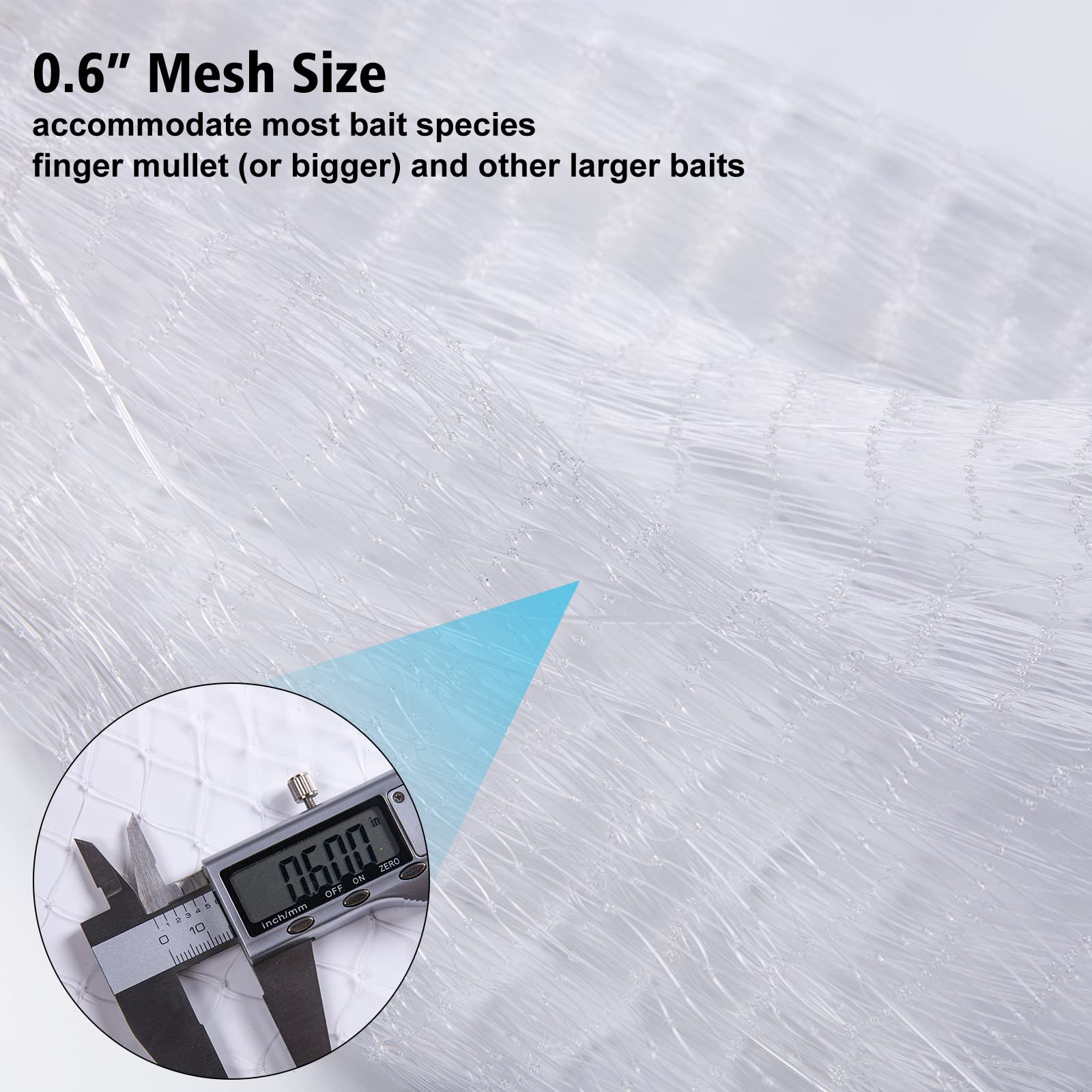 American Fishing Cast Net Saltwater Freshwater, 3/5inch Mesh Size Casting Net for Bait Fish,Strong Zinc Sinker, 4ft Radius Throw Cast Net