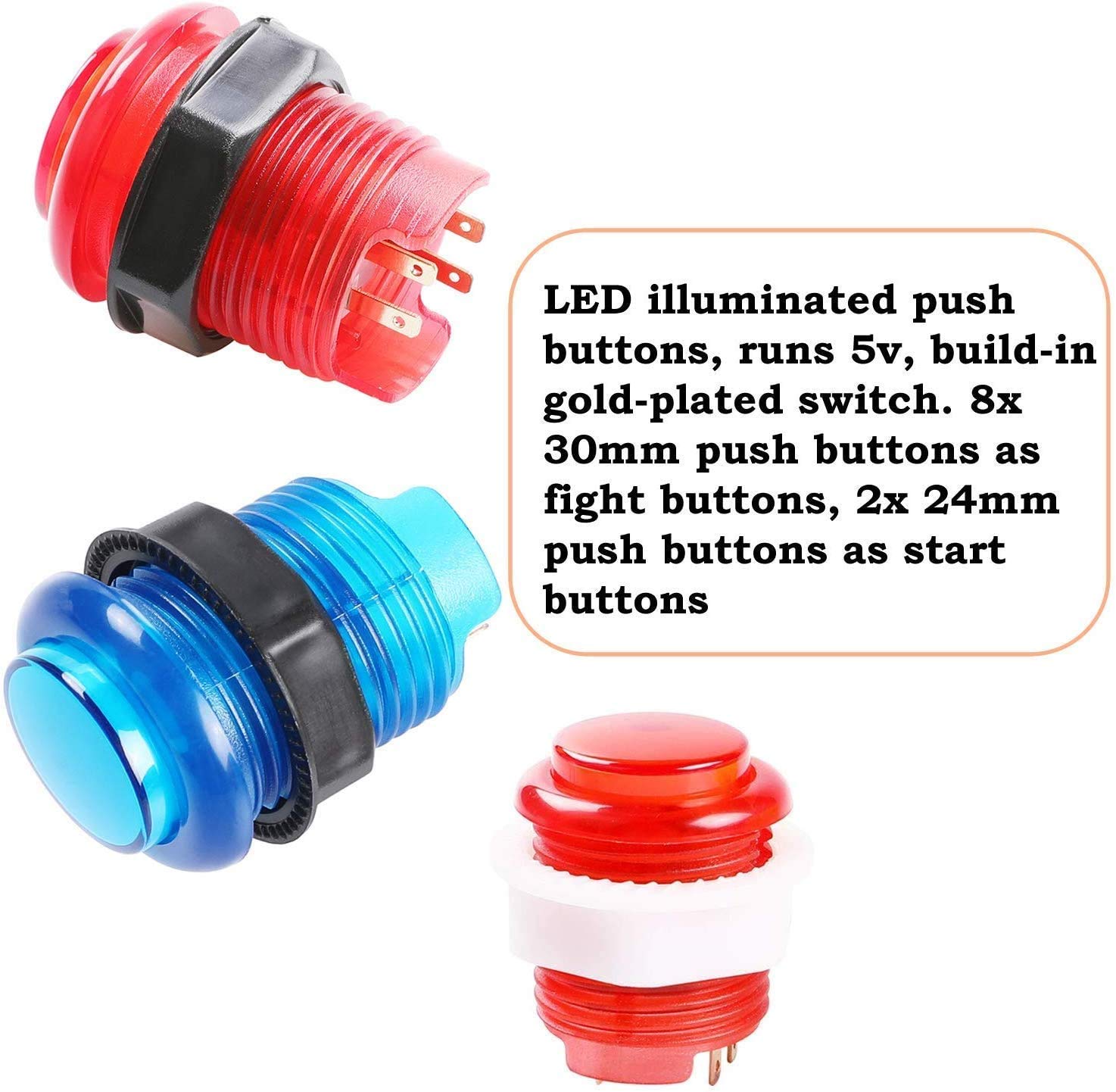 Fosiya 4 Player LED Arcade Kit Ellipse Oval Style Joystick USB Encoder to PC Games DIY Controllers Bat Joystick 4 Colors LED Arcade Buttons for All Windows PC MAME Raspberry Pi
