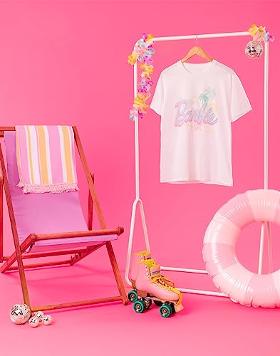 Barbie Women's Palm Tree T-Shirt | Iconic Brand | Fashionable White Top | Comfortable Retro Fit Movie Merchandise Gift - Large