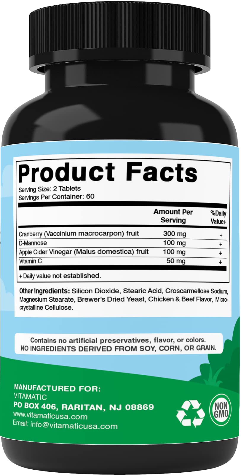 Vitamatic Cranberry for Dogs - 120 Chewable Tablets - Added D-Mannose, Apple Cider, Vitamin C for Urinary Tract Support, Bladder Support for Dogs