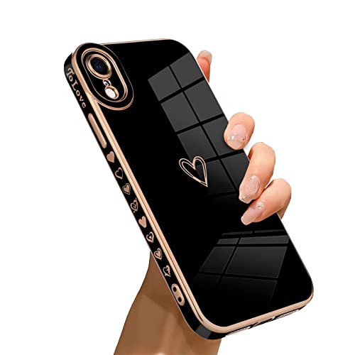 Bonoma Compatible with iPhone XR Case Love Heart Plating Electroplate Luxury Elegant Case Camera Protector Soft TPU Shockproof Protective Corner Back Cover iPhone XR Case -Black