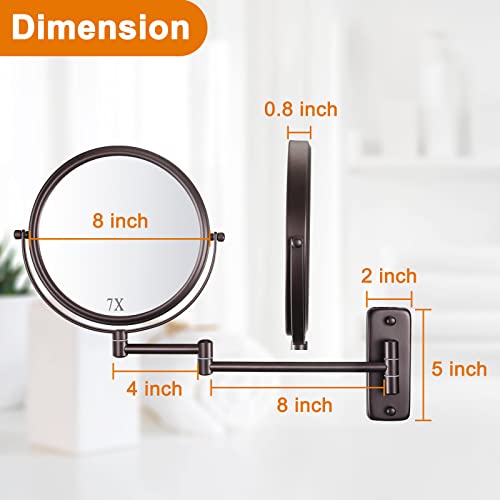 DECLUTTR Wall Mounted Makeup Mirror, 1X/7X Magnifying Mirror, 360° Swivel Double Sided Extendable Bathroom Mirror for Shaving, Bronze