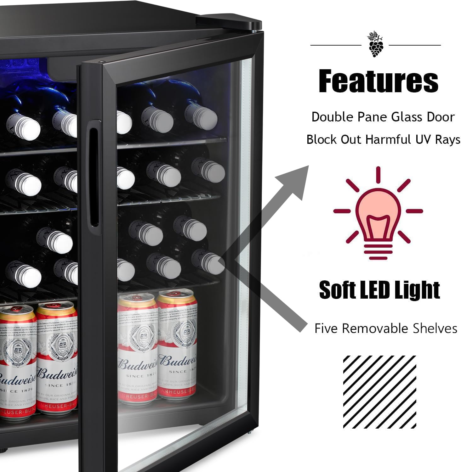 Antarctic Star 24 Bottle Wine Cooler/Cabinet Beverage Refrigerator Small Mini Wine Cellar Beer Soda Clear Glass Door Bar Fridge Quiet Operation Compressor Adjust Temp Control Freestanding, 2.4 Cu. ft…